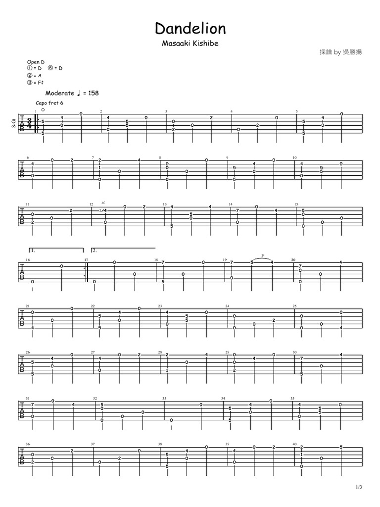 岸部真明 - Dandelion | PDF | Chordophones | String Instruments