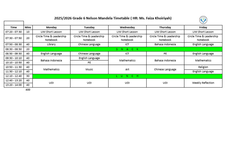 25_26 Citra Primary Arrangement - Class Timetable - Master | PDF