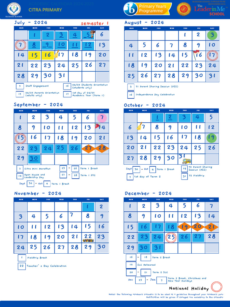 Citra Primary Academic Calendar 2024-2025 | PDF | Academic Term ...