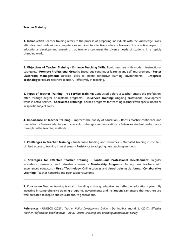 Teacher Training | PDF