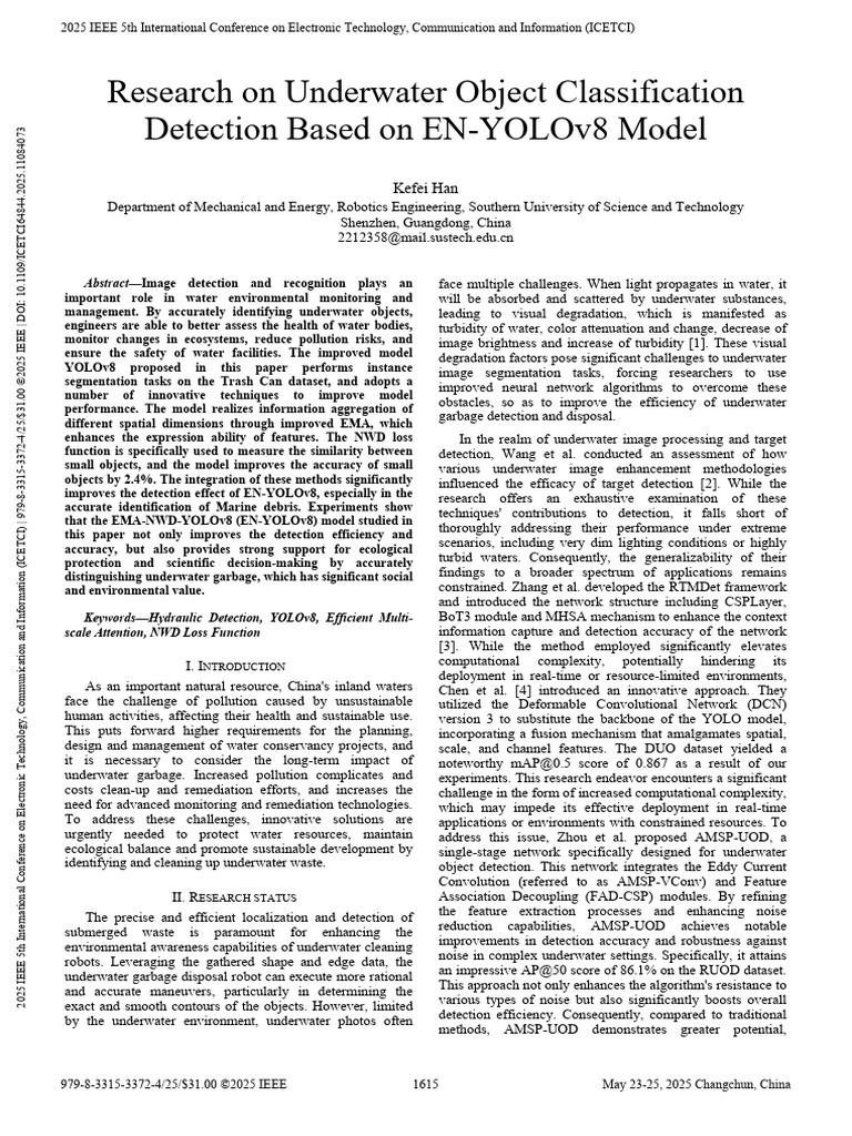 Underwater Object Detection with EN-YOLOv8 | PDF | Attention | Information