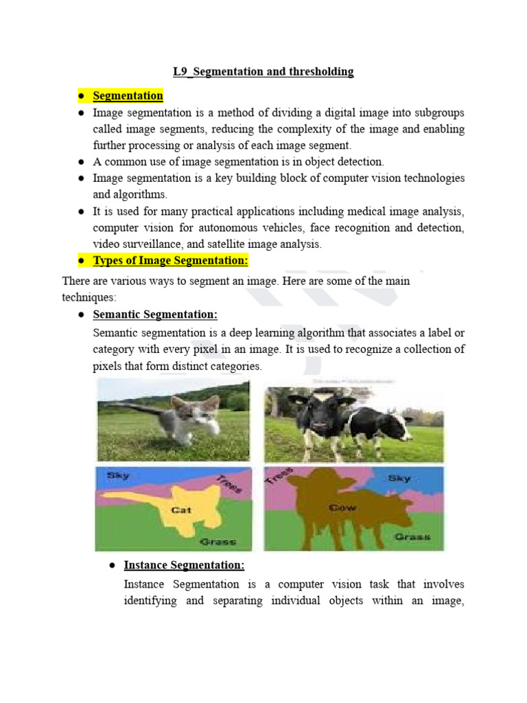 Final-L9_Segmentation and Thresholding.docx | PDF | Image Segmentation | Computer Vision