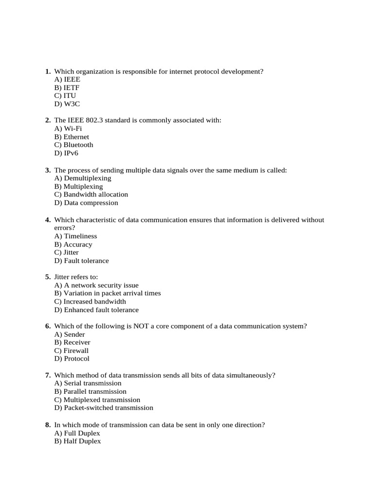 Data Communication Systems Quiz and Concepts | PDF | Computer Network ...