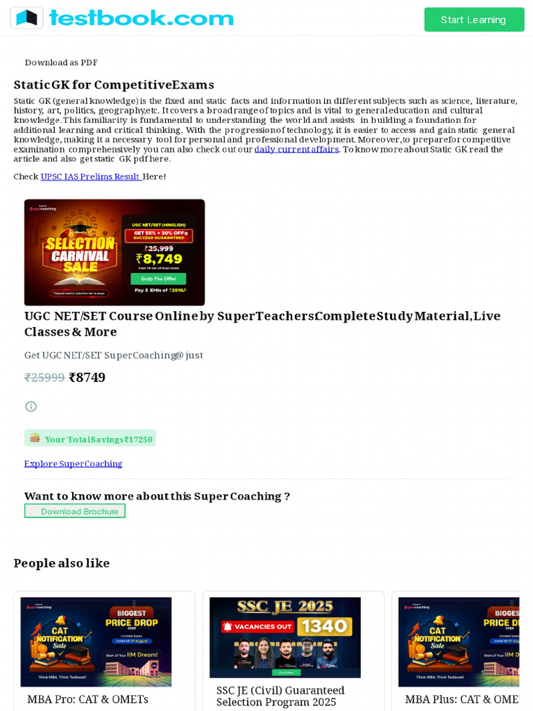 Static GK - All The Important General Knowledge Topics With Free PDF To ...