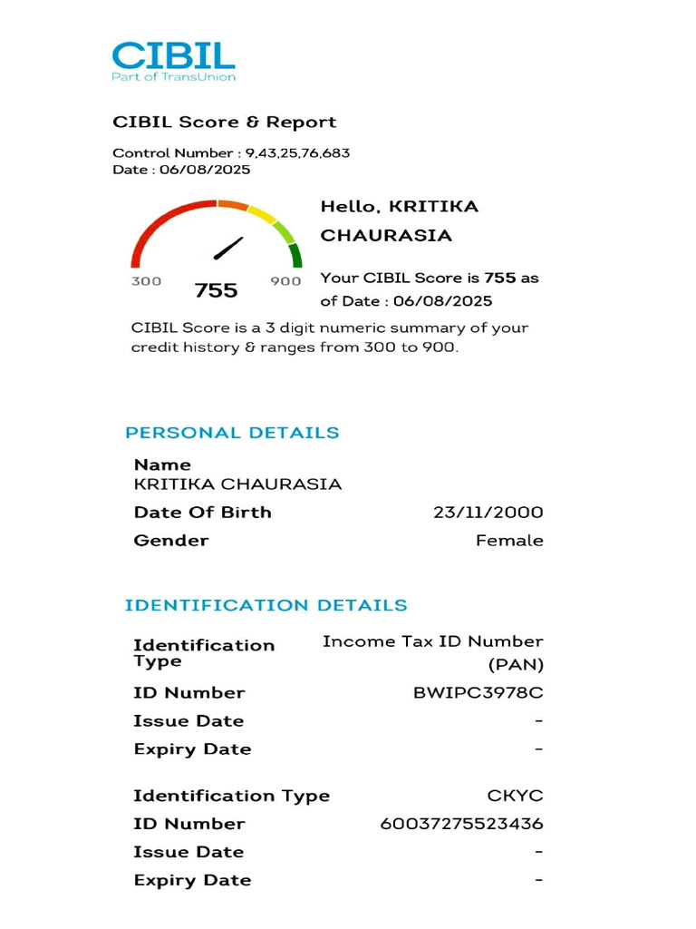 Cibil Score Report-Kritika | PDF