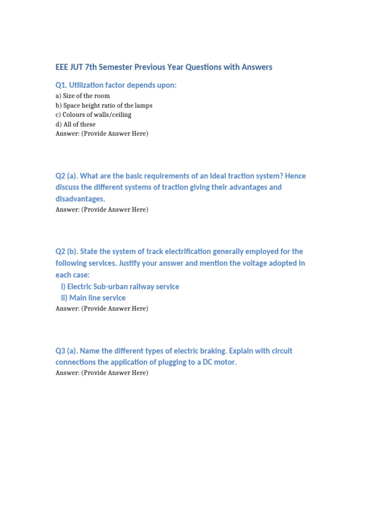 EEE JUT 7th Sem Questions | PDF | Welding | Construction