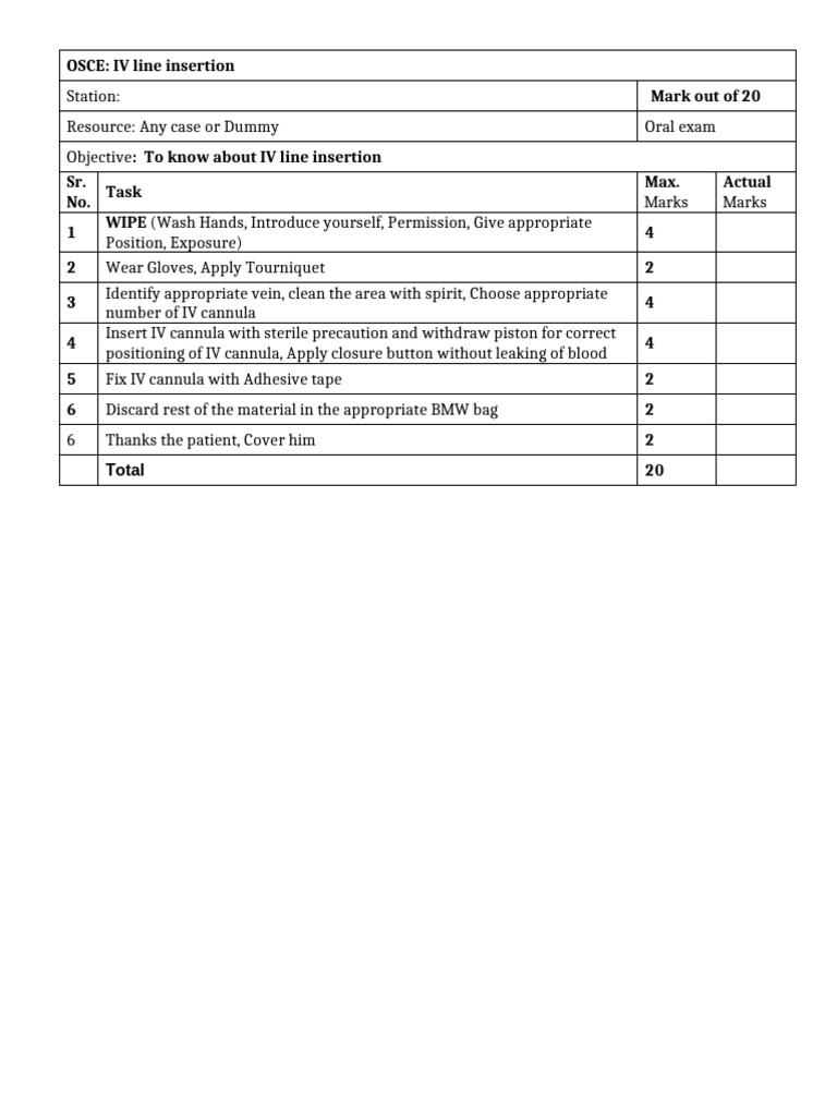 IV Line Insertion Exam Guide | PDF