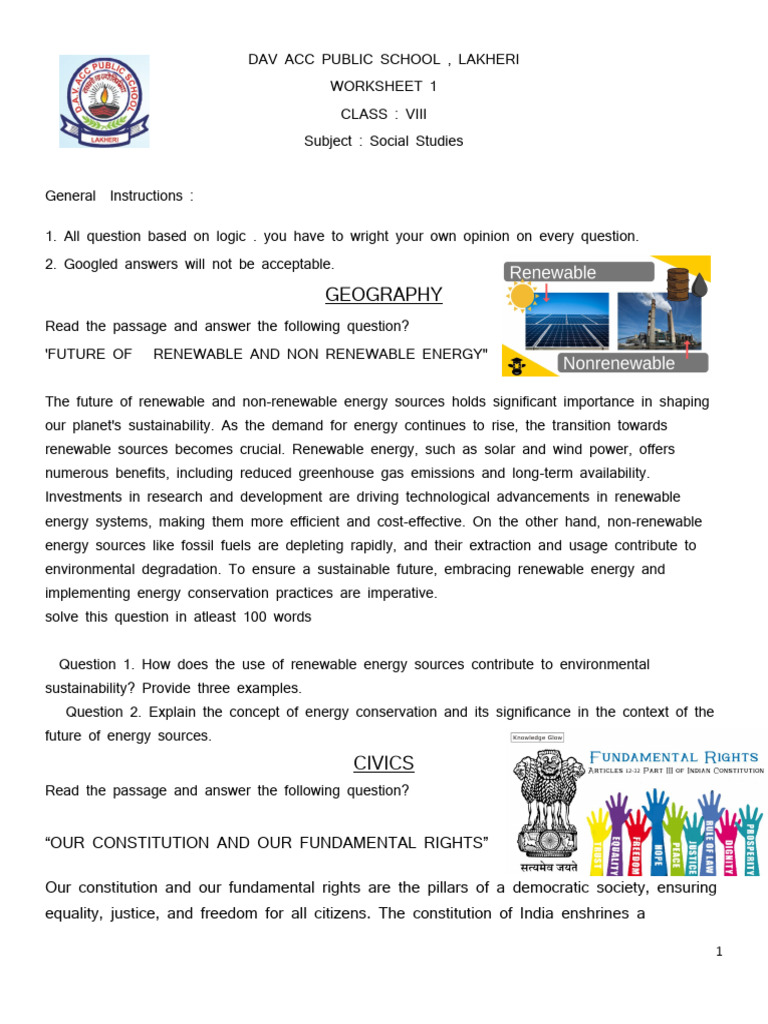 Worksheet1 With CLASS 8 | PDF | Indian Independence Movement | Energy ...