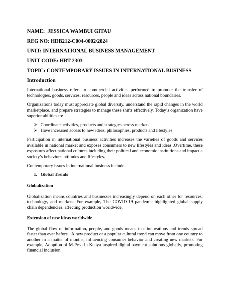Contempary Issues in International Business | PDF | Market (Economics ...