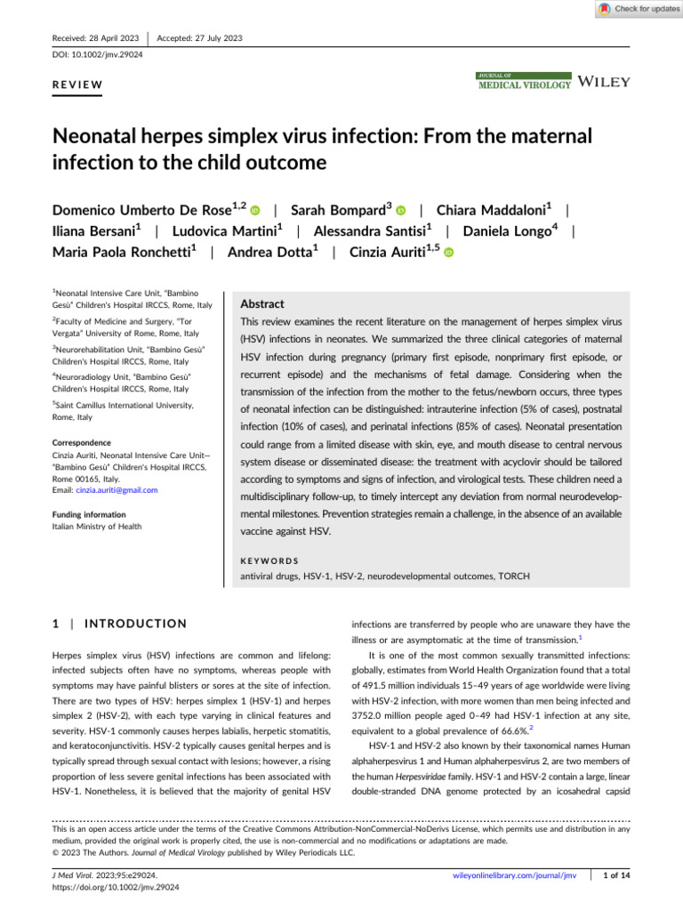 Journal of Medical Virology - 2023 - de Rose - Neonatal Herpes Simplex Virus Infection From The ...