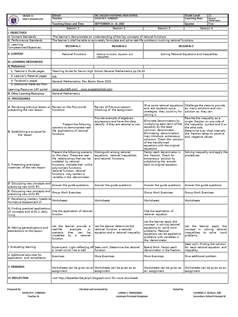 DLL GenMath Q1 Week 03 | PDF | Equations | Rational Number