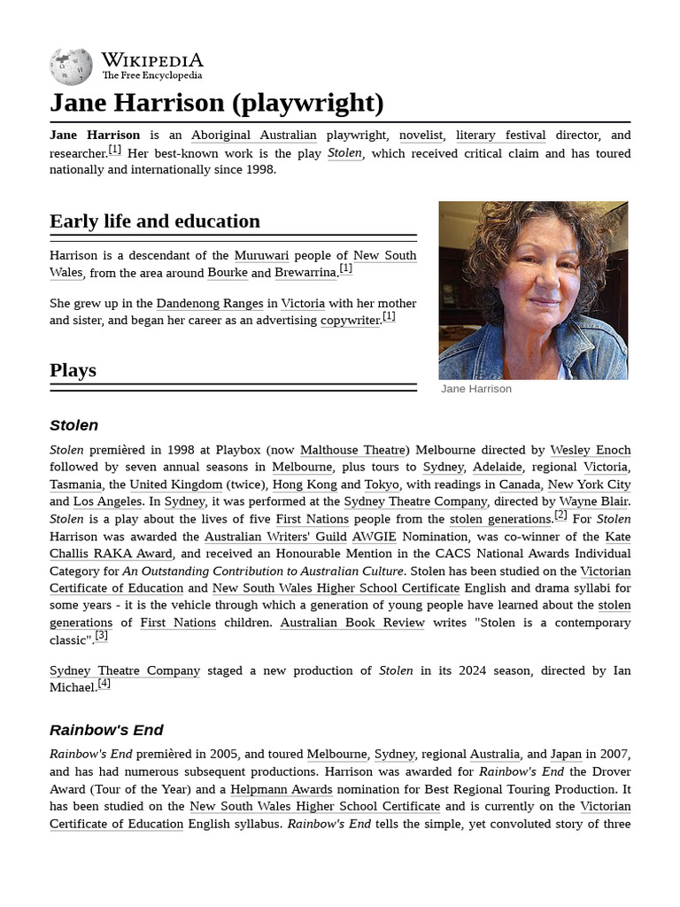 Jane Harrison: Celebrated Playwright | PDF | Australia