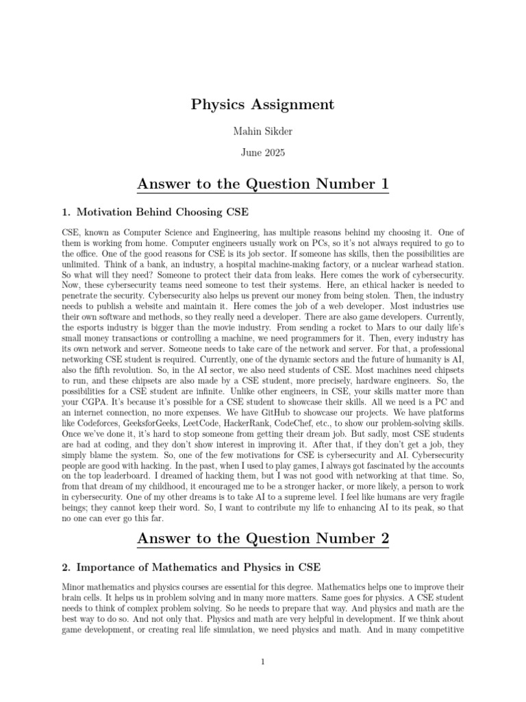 Physics Assignment 2024200000572 | PDF | Force | Computer Security