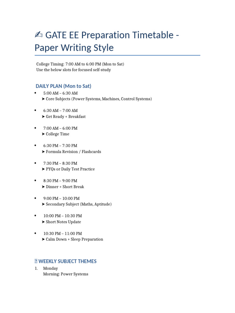 GATE EE Paper Writing Style Timetable | PDF