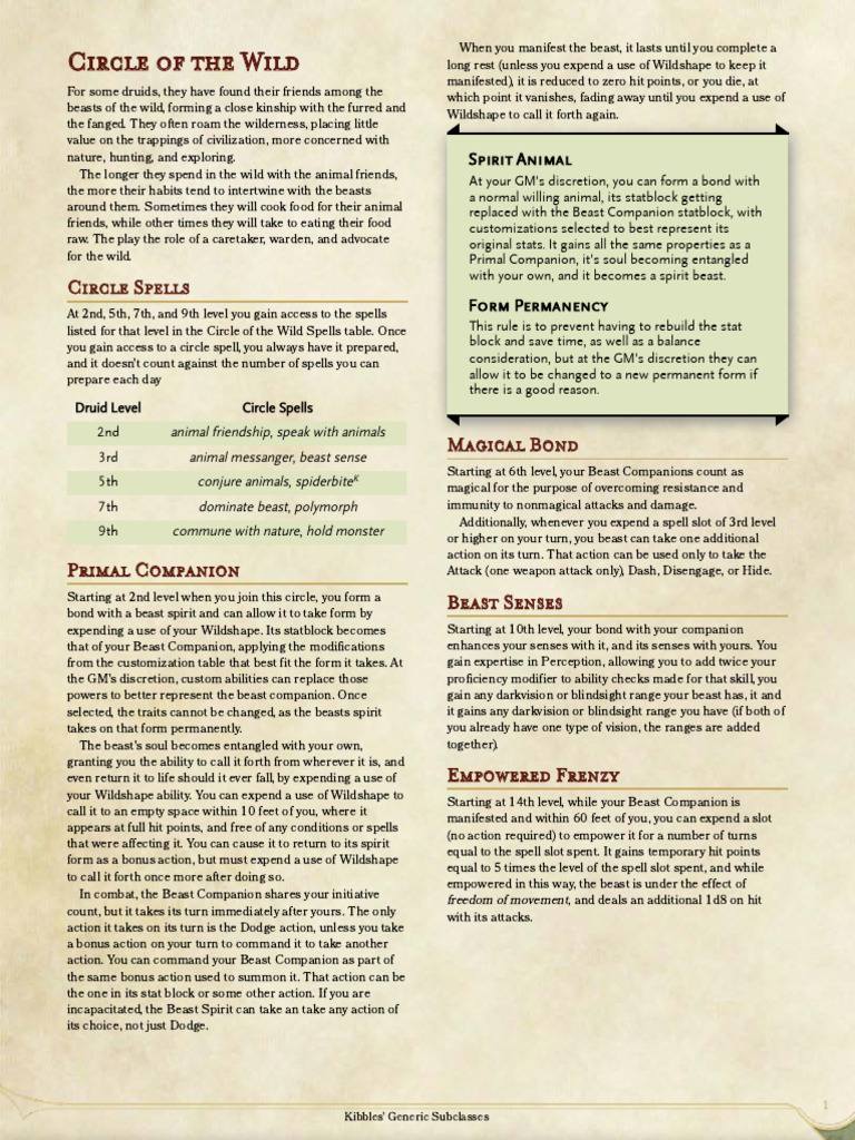 Druid's Wild Companion Guide | PDF