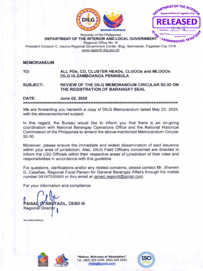 Review of DILG Memo on Barangay Seal | PDF | Philippines | Government