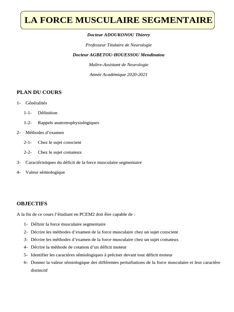 Force Musculaire Segmentaire : Cours Complet | PDF | Anatomie humaine ...