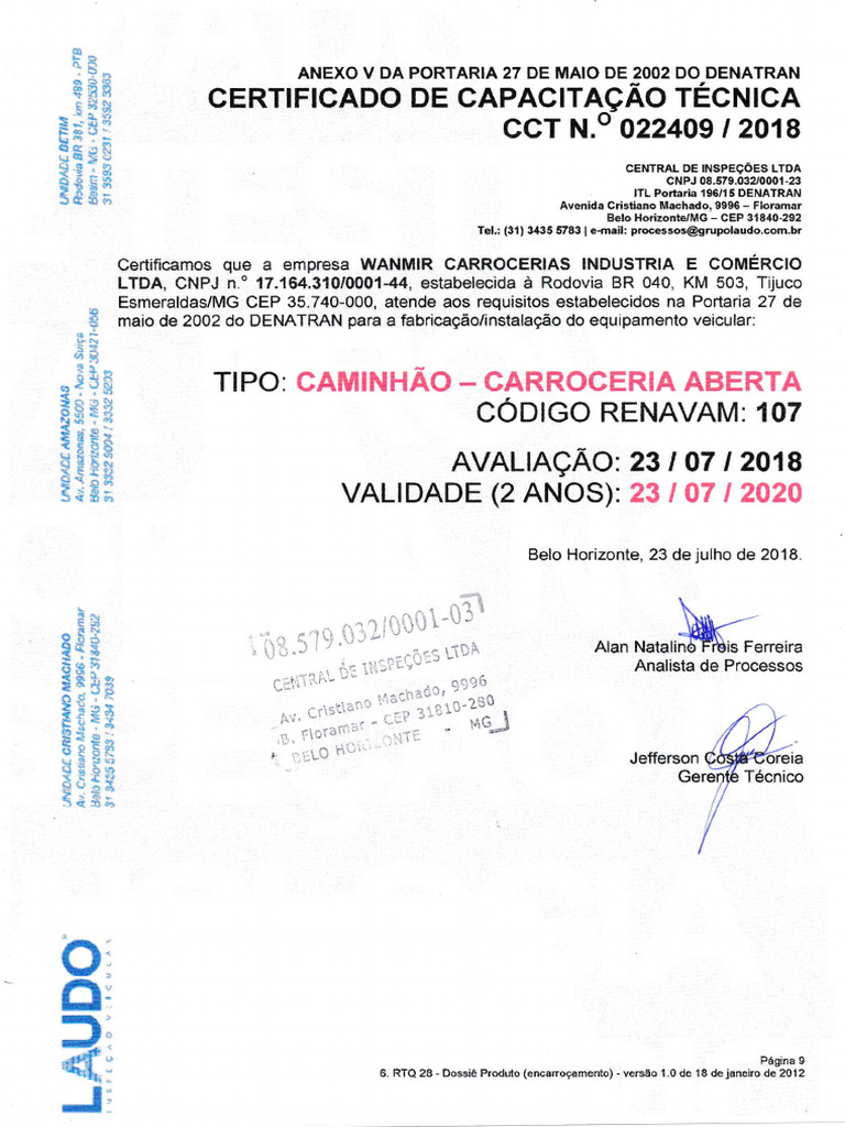 Certificado de Capacidade Técnica DENATRAN | PDF