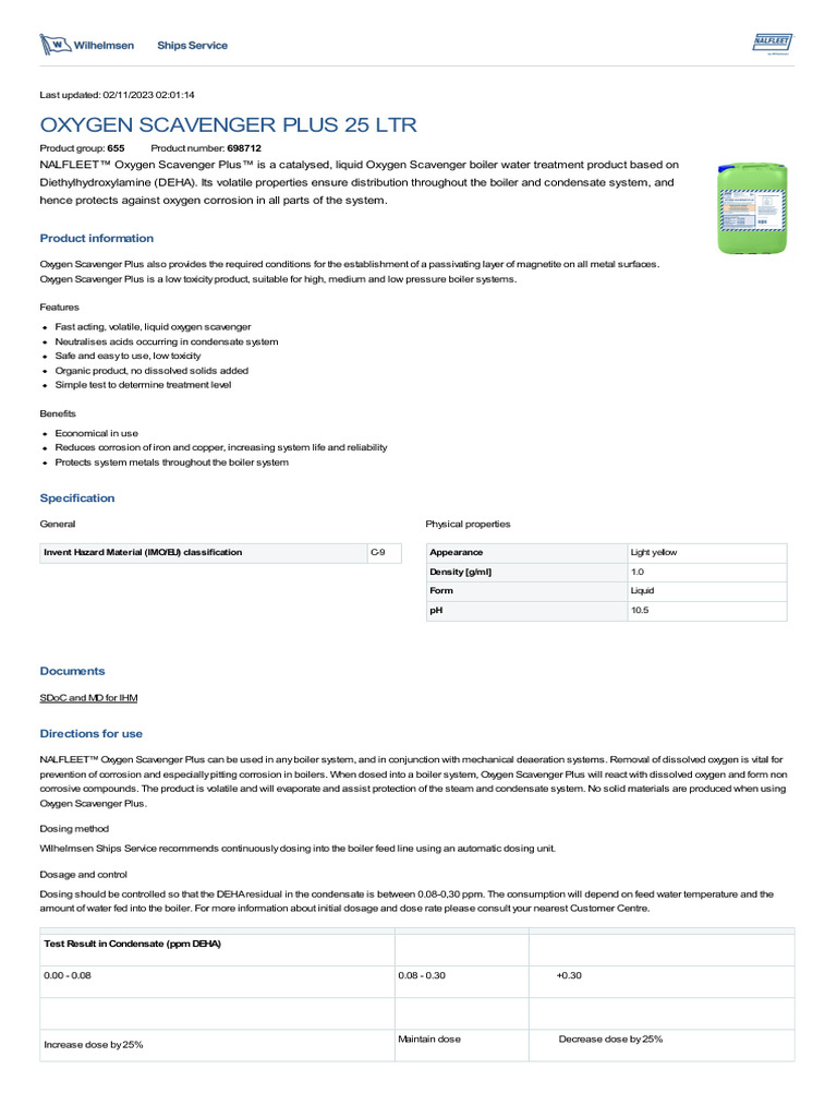 Oxygen Scavenger Plus 25 LTR Guide | PDF | Corrosion | Oxygen