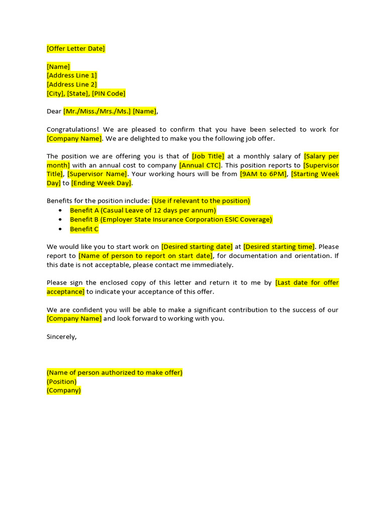 Job Offer Letter Template | PDF