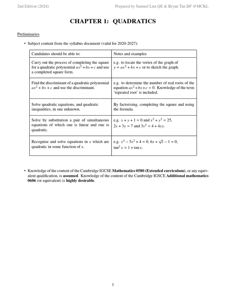 Quadratics Study Notes | PDF | Numbers | Square Root