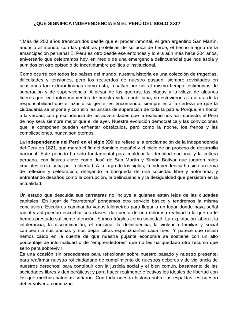 Significado de la Independencia del Perú | PDF | Perú