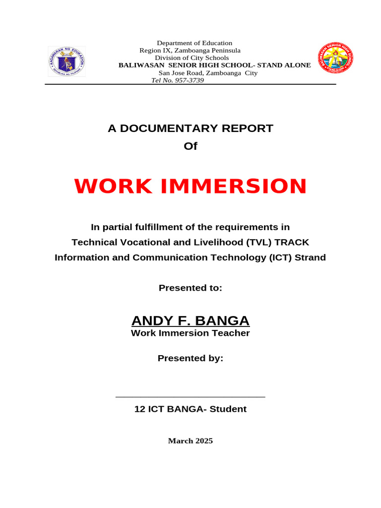 Work Immersion Portfolio Template | PDF
