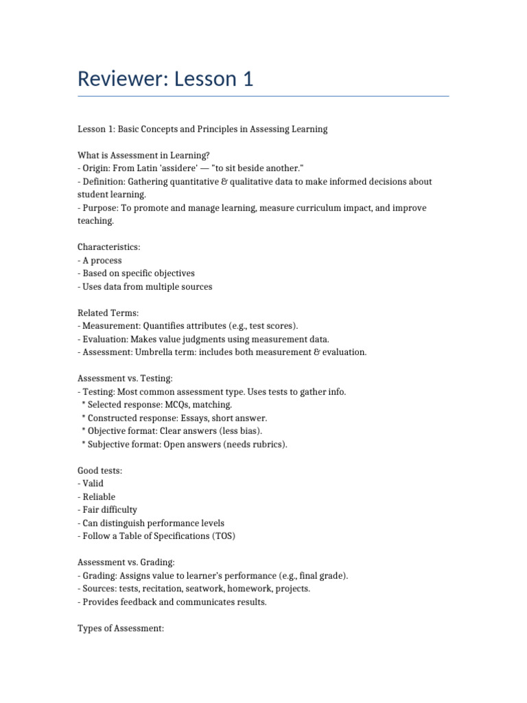 Understanding Learning Assessment Basics | PDF | Educational Assessment ...