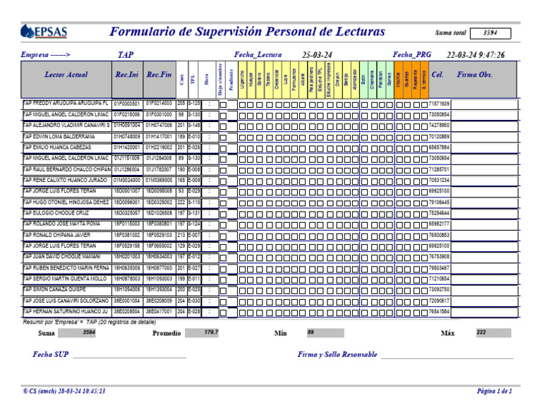 Formulario Supervision Campo Lectores | PDF