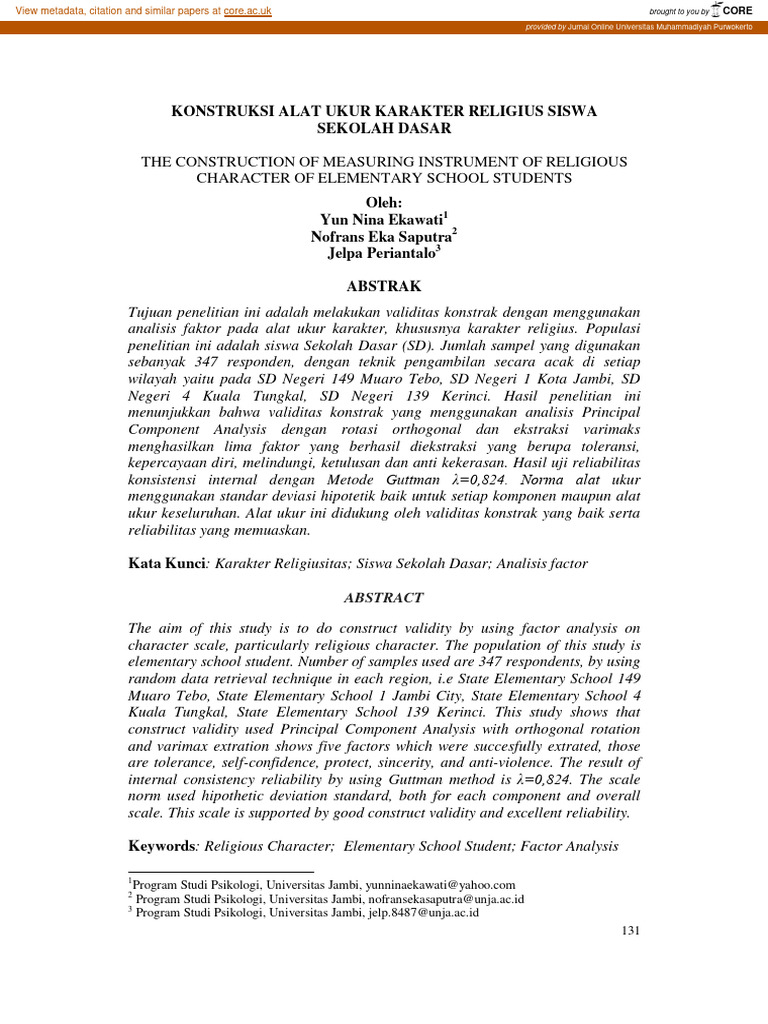 Alat Ukur Karakter Religius Siswa SD | PDF