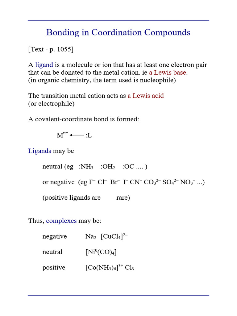 Bonding in Coordination Compounds | PDF | Ligand | Coordination Complex