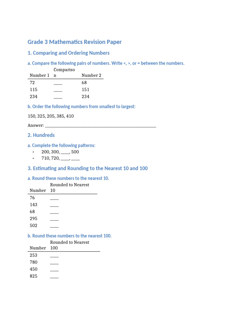 Comparing Numbers, Tally and Frequency Tables Grade 3 Revision | PDF ...