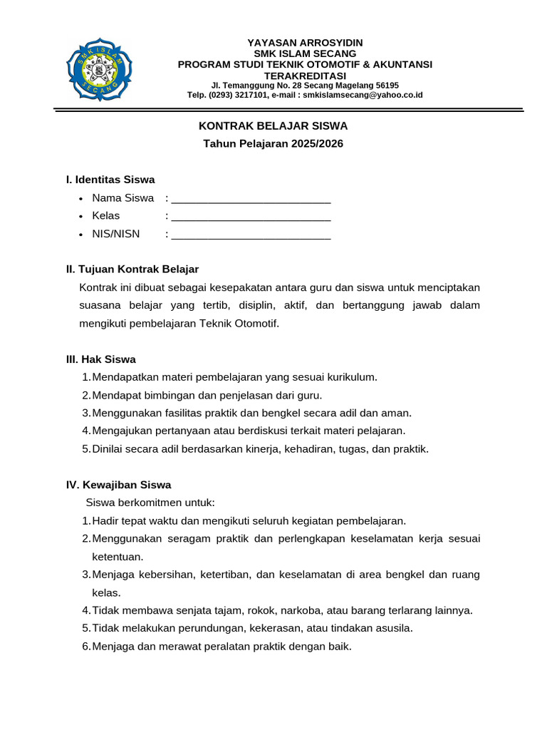 Kontrak Belajar Siswa | PDF