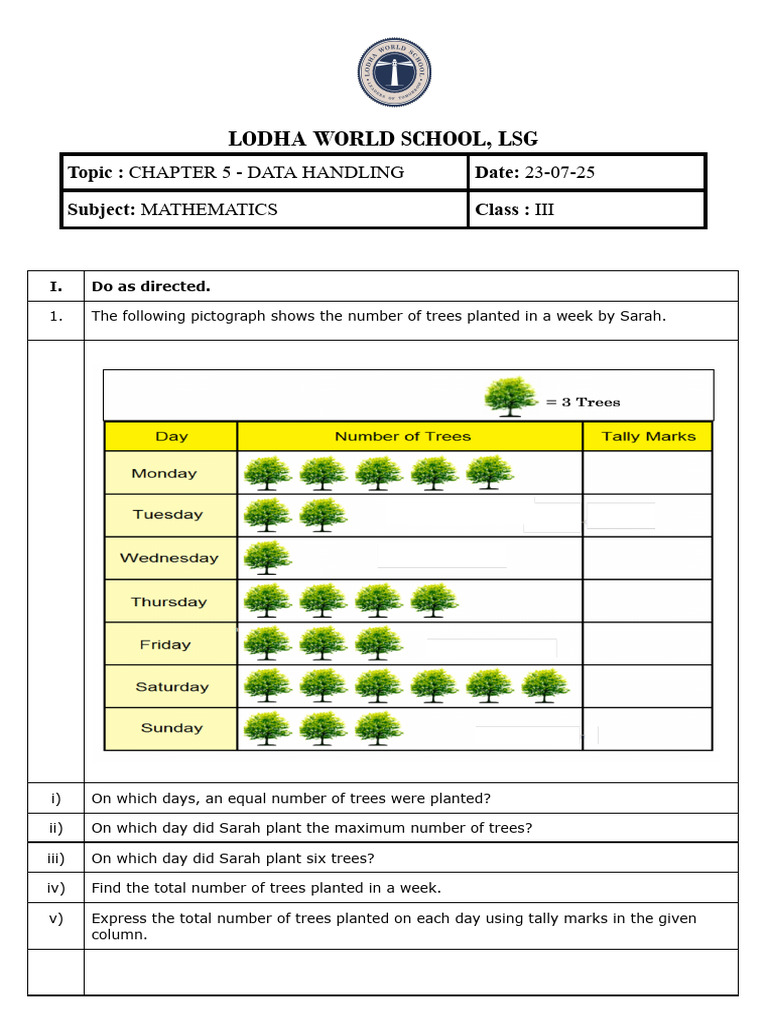Data Handling Exercises for Class III | PDF