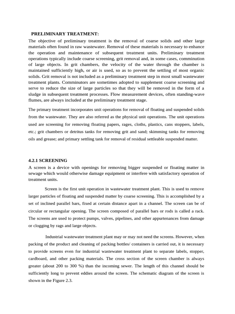 Preliminary Treatment - Screening | PDF | Sewage Treatment | Chemical ...