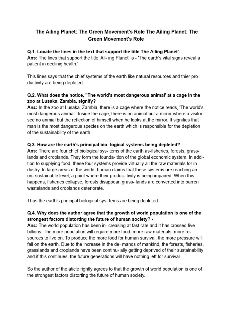 The Ailing Planet - The Green Movement's Role The Ailing Planet - The ...
