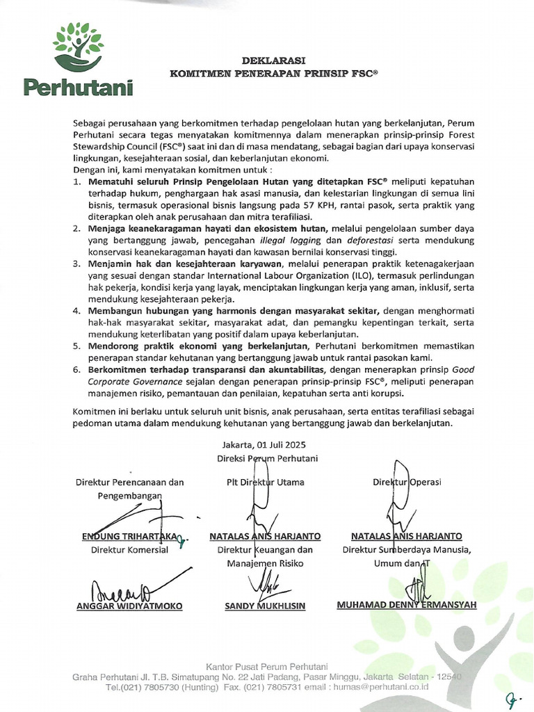 Deklrasai Kebijakan Dan Penerapan Prinsip FSC | PDF