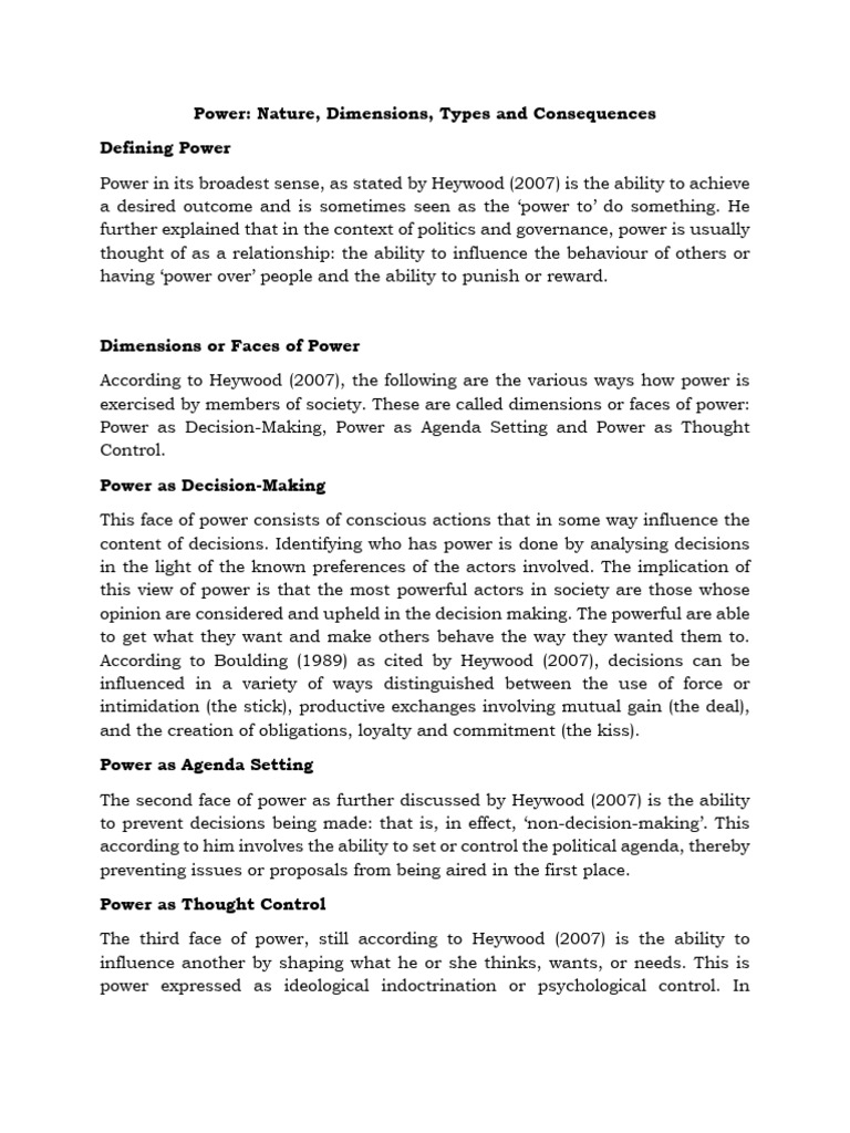 Power Nature Dimensions Types and Consequences | PDF | Power (Social ...