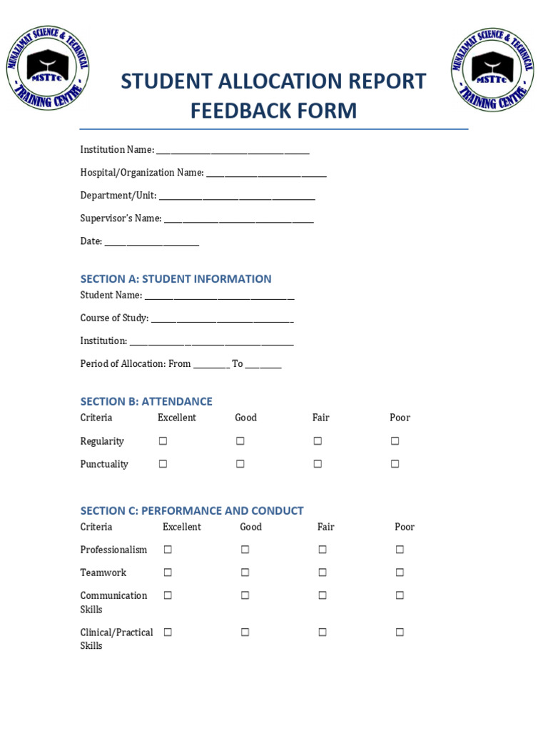 Student Allocation Report Feedback Form | PDF