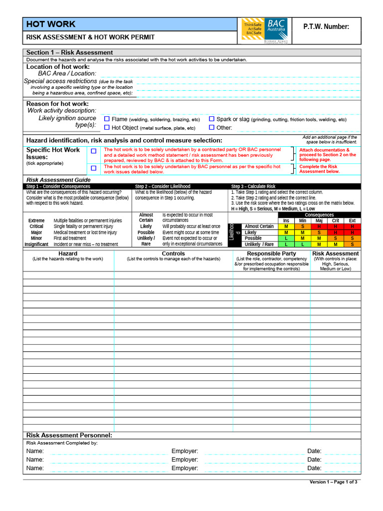 Hot Work Risk Assessment Template | PDF | Risk | Risk Assessment