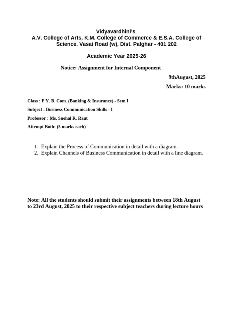 Business Communication Assignment - FYBBI | PDF