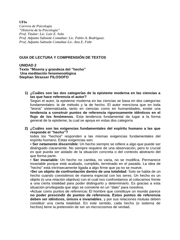 Guia de preguntas texto Strasser | PDF | Sicología | Experiencia