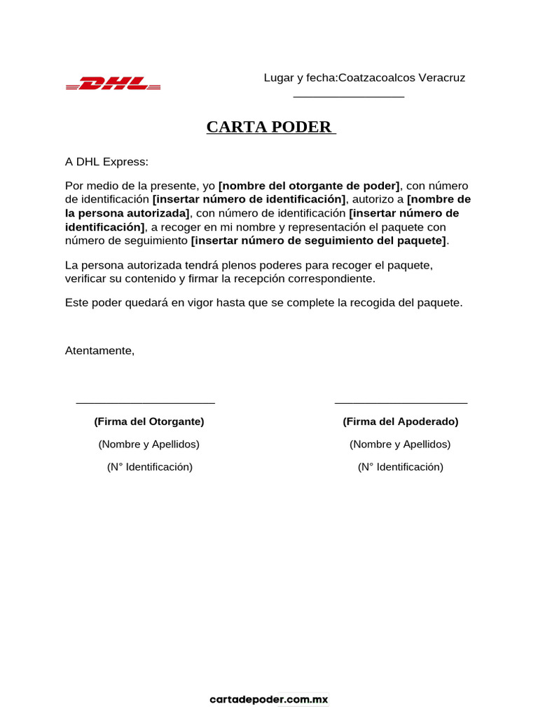 Carta Poder Para Recoger Paquete Dhl | PDF