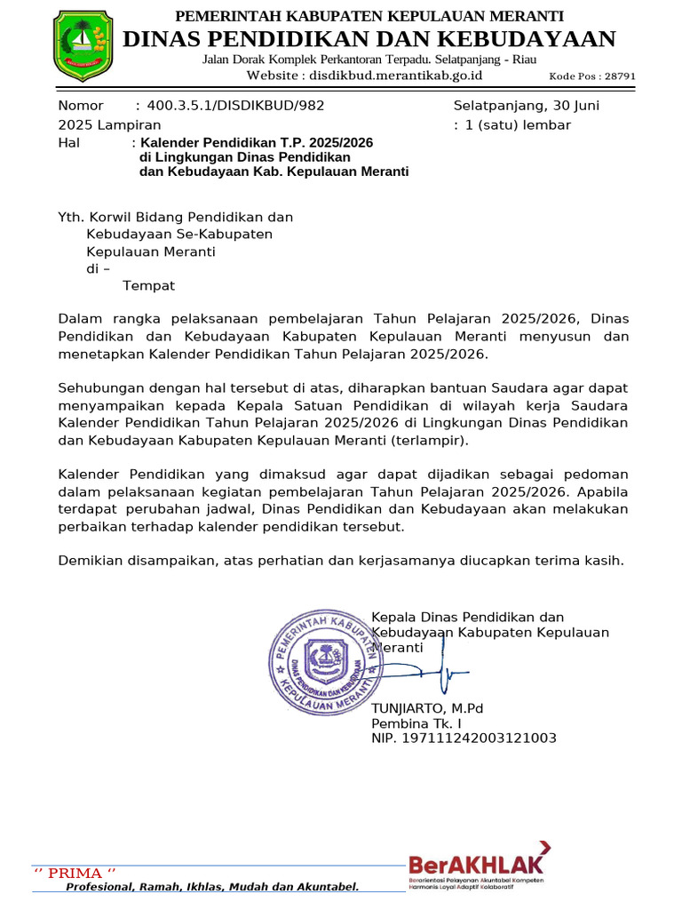 Surat Kalender Pendidikan 2025-2026+Lampiran (1) (1) | PDF