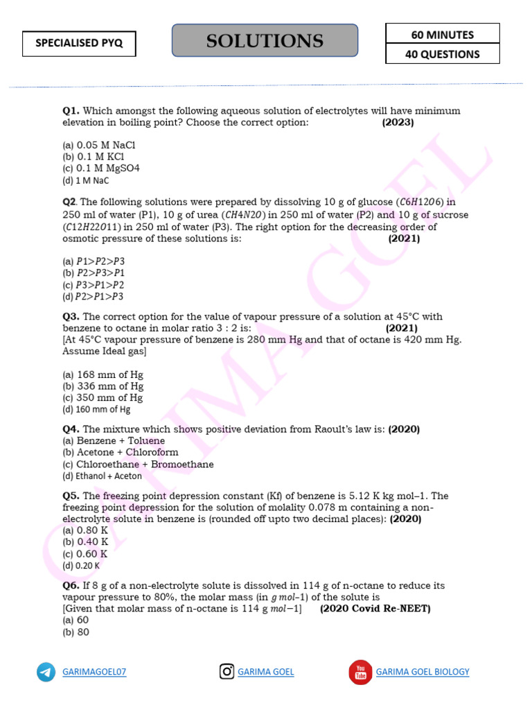 SOLUTION - 20 Years Specialized Pyq by Garima Goel | PDF | Physical Chemistry | Physical Sciences