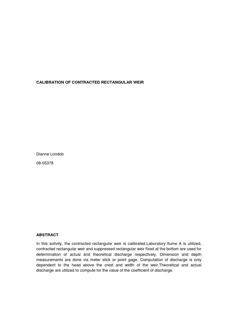 Calibration of Contracted Rectangular Weir | PDF | Discharge (Hydrology ...