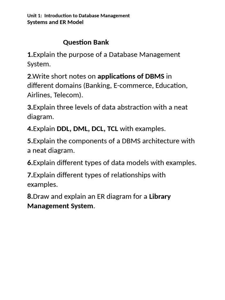 Question Bank DBMS | PDF