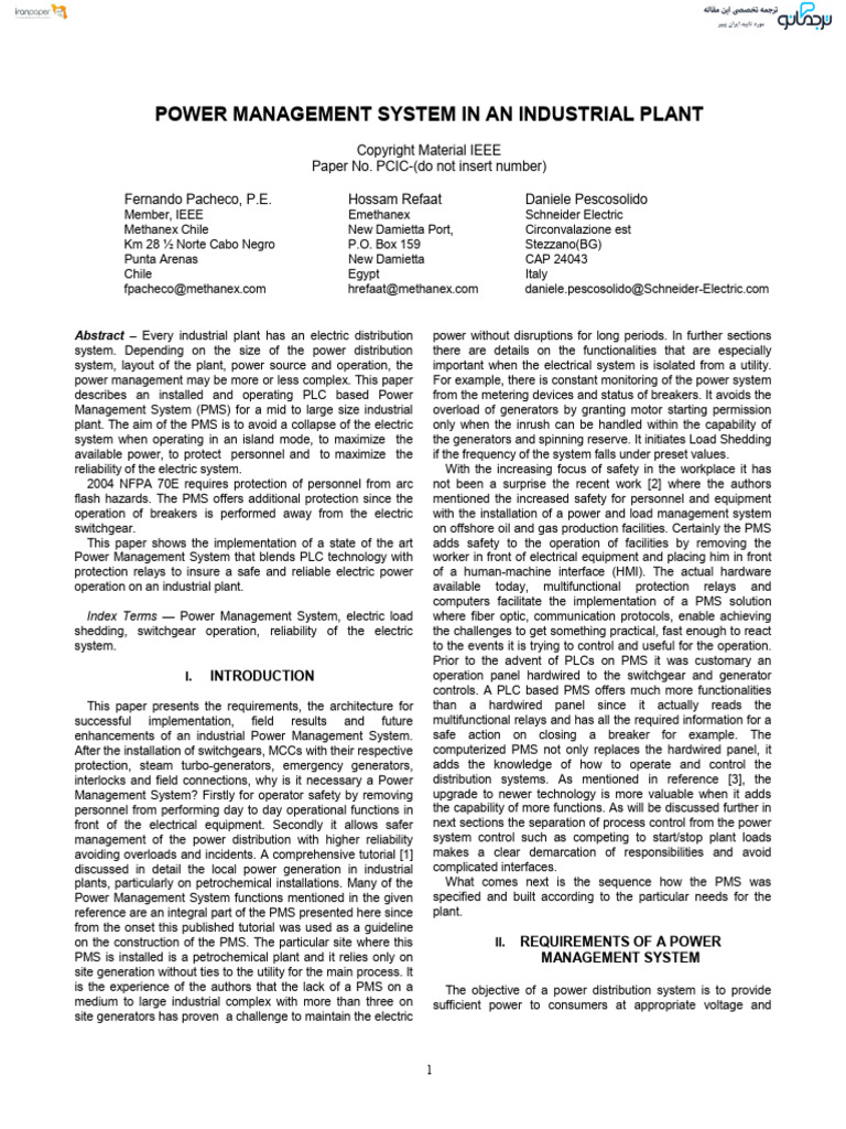 Industrial Power Management System Overview | PDF | Electric Generator ...