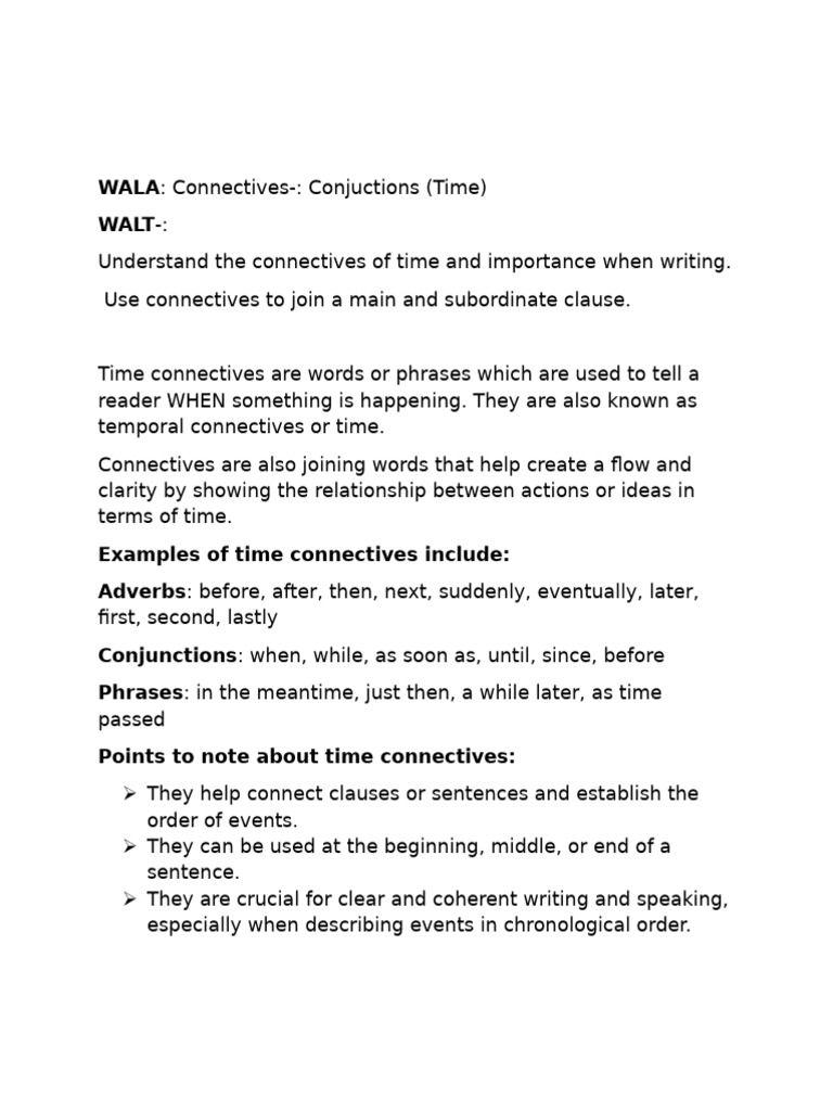 Time Connectives for Grade 3 Writing | PDF
