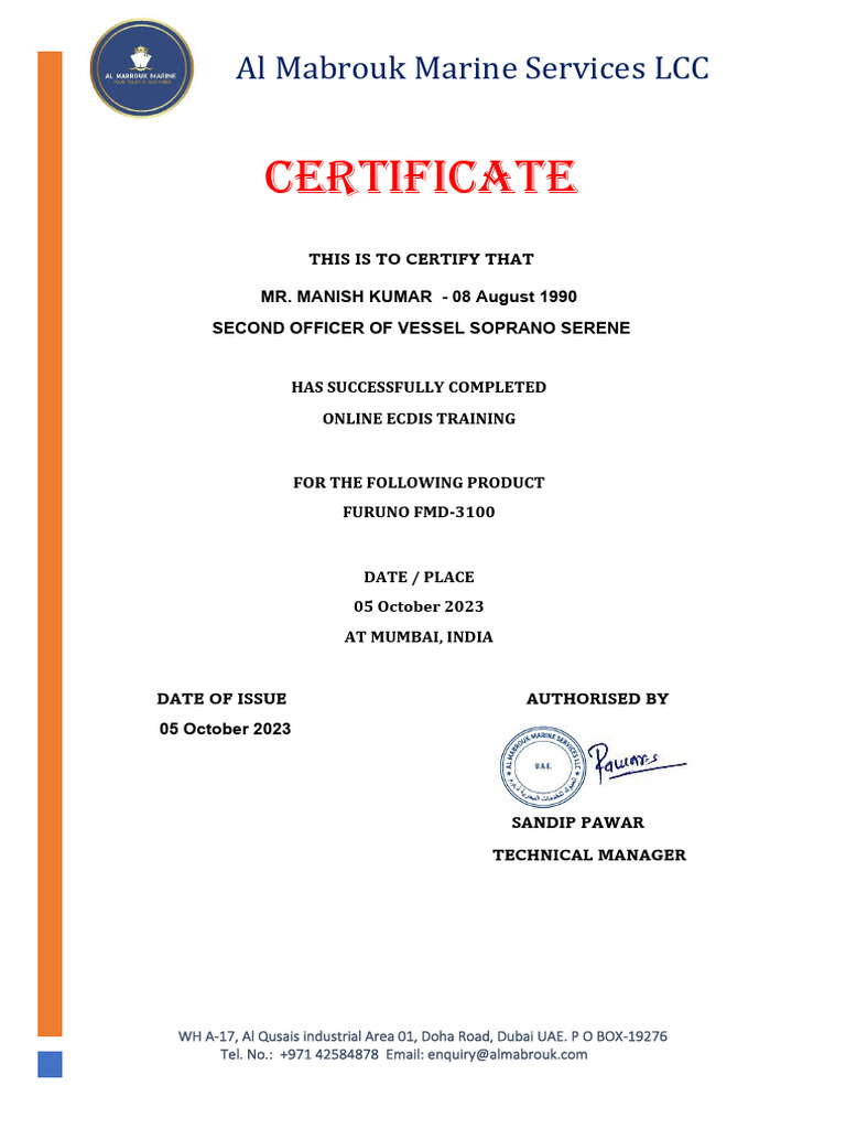Second Officer Ecdis Certificate | PDF